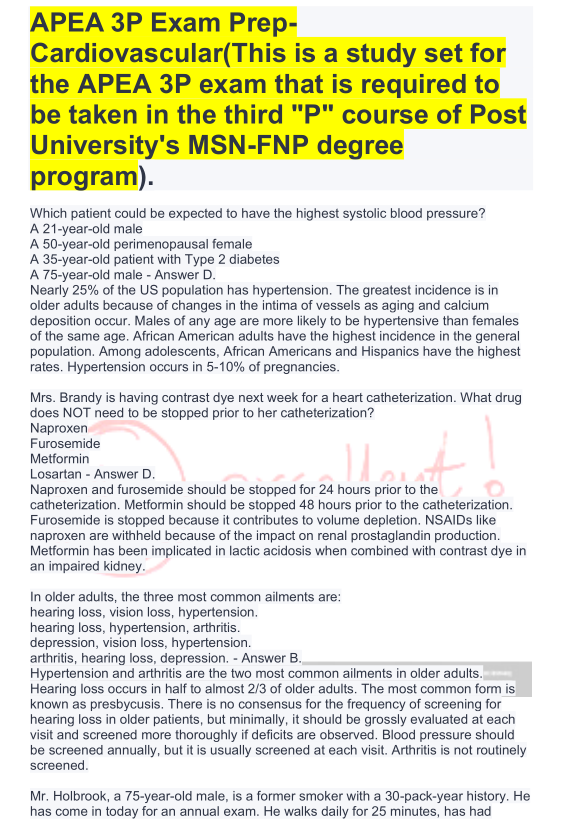 Apea 3p Exam Prep Cardiovascular Test Actual Exam Questions Answers