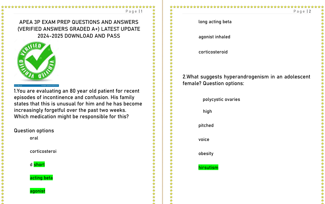 APEA 3P EXAM PREP QUESTIONS AND ANSWERS LATEST UPDATE 2024-2025 ...